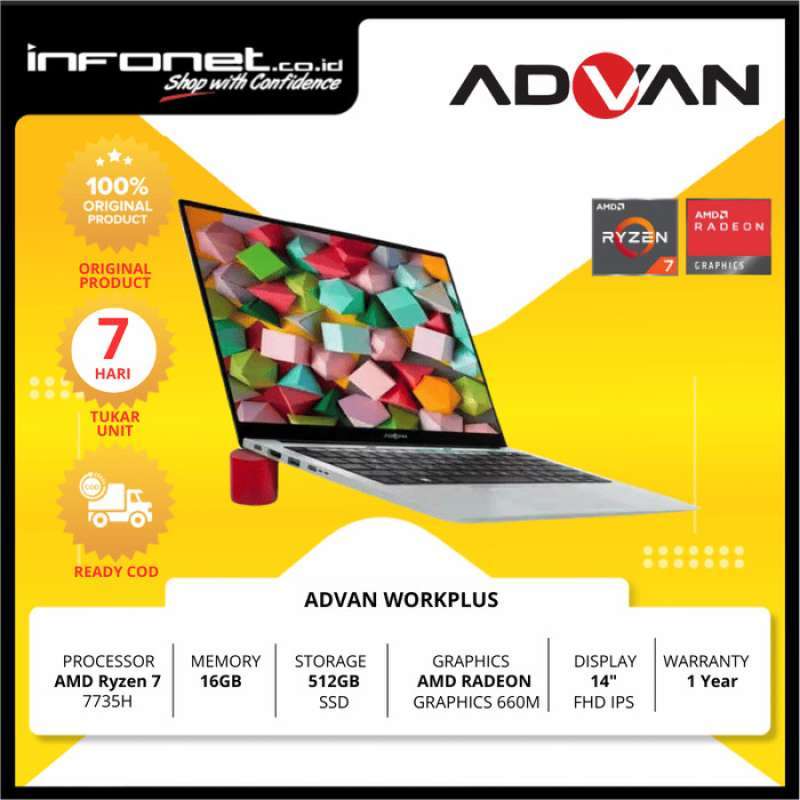 Jual Advan Workplus Ryzen 7 7735hs 16gb 512gb Radeon 660m 14 Fhd Ips W11 Di Seller Infonet Store ...