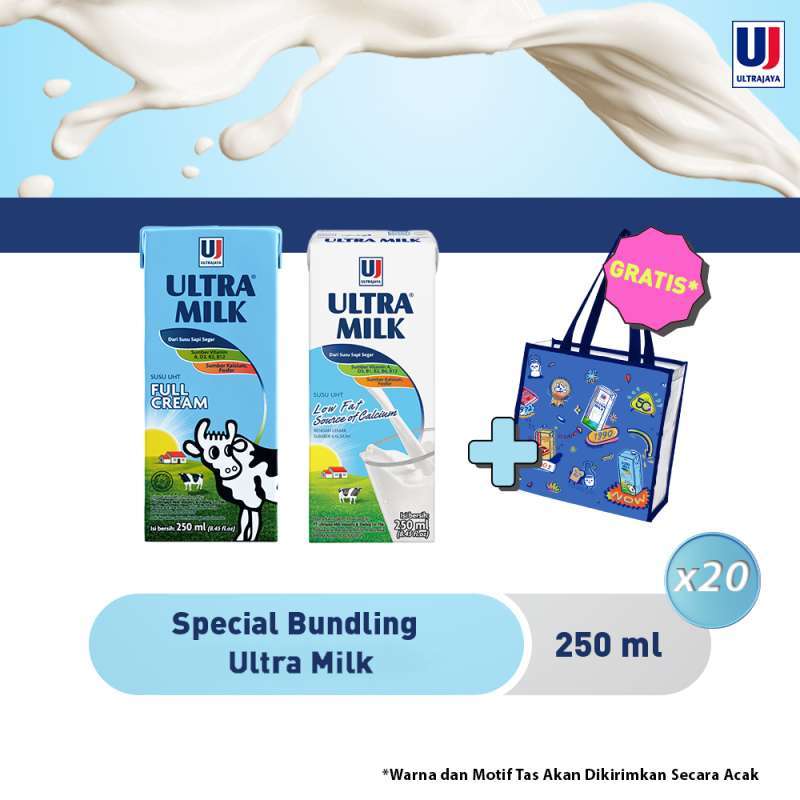Jual Ultra Milk Full Cream & Low Fat Plain Isi 20 Pcs Free Lunch Bag Di ...