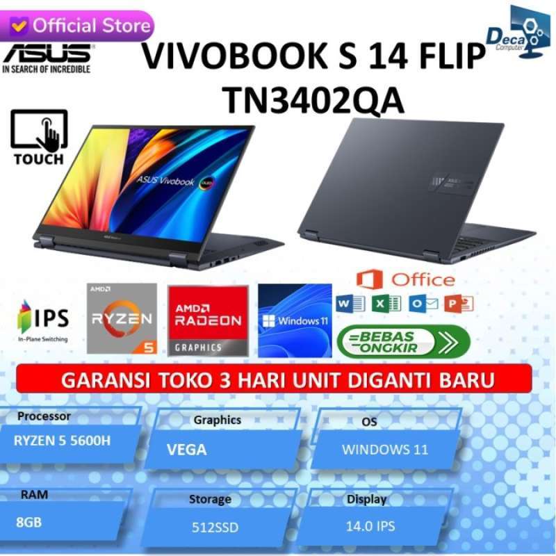Jual Terbaik Asus Vivobook S 14 Flip Tn3402Qa Ryzen 5 5600 8Gb 512Gb 2 ...