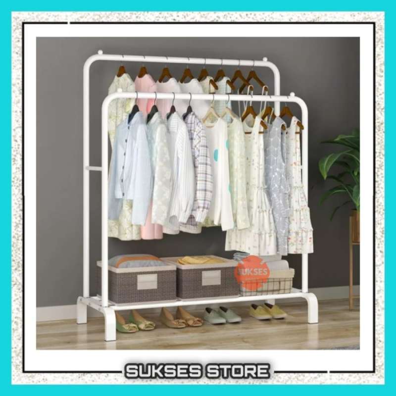 Promo Double Pole Big Stand Hanger Gawang Besi / Rak Gantung Baju ...