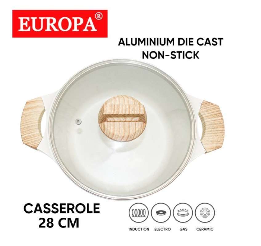 Jual Europa Casserole Cookware Panci Marble Coating 28 Cm Glass Lid Di ...