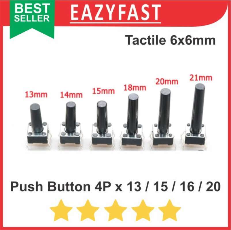 Jual Tactile Switch Push Button 4p 6x6mm 13 15 16 20 Mm Panjang 4 Pin ...