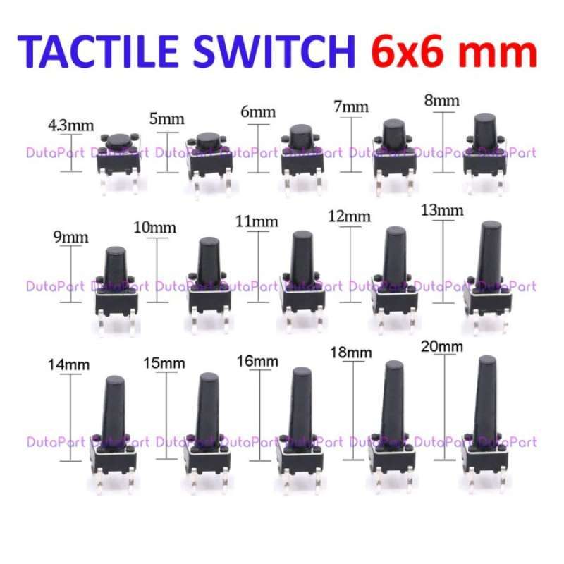 Jual Tactile Switch Push Button 4p 6x6mm 13 15 16 20 Mm Panjang 4 Pin ...