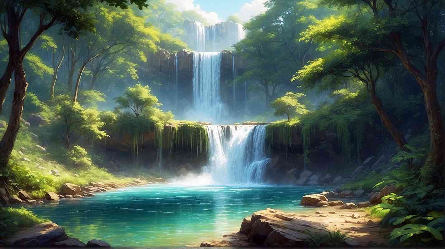 Promo Masterpiece! Lukisan Air Terjun Bertingkat Nuansa Realistis Dan ...