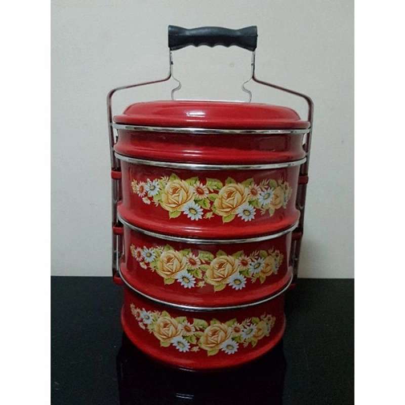 Jual Rantang Enamel / Tenong Jadul 24cm / 4 Susun Warna Merah Di Seller ...