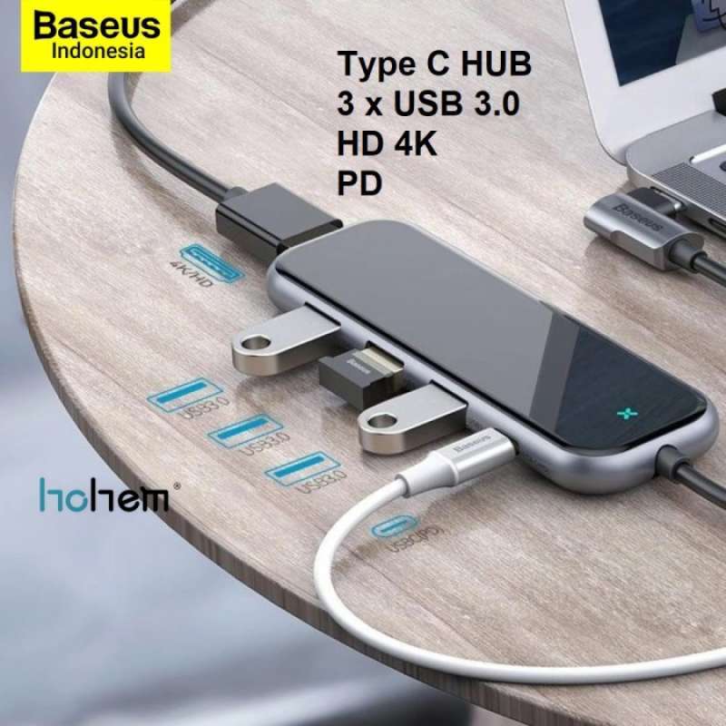Promo Baseus Multi Functional Hub Type C To 3 Usb 3.0 Port Pd Hd 4k ...