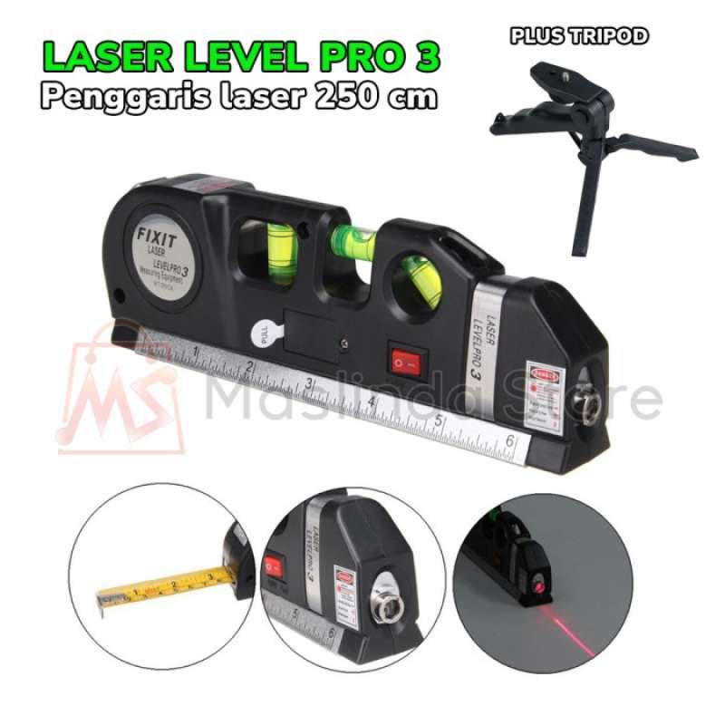Promo Waterpass Laser Level Pro 3 plus Meteran Fixit Penggaris Bubble Level Diskon 23% di Seller ...