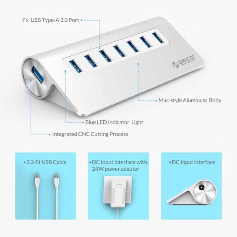 Promo USB 3.0 HUB 7 Port Aluminium with Built-in VIA VL812 ORICO M3H7 ...