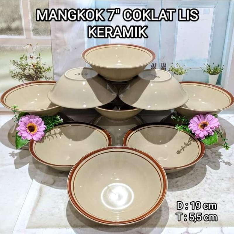 Jual Mangkok keramik Lis coklat ukuran 7 inci - Luar Kota di Seller ...