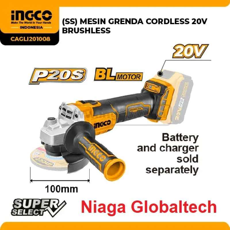 Jual Ingco Cagli201008 Cordless Angle Grinder Brushless Mesin Gerinda 4 ...