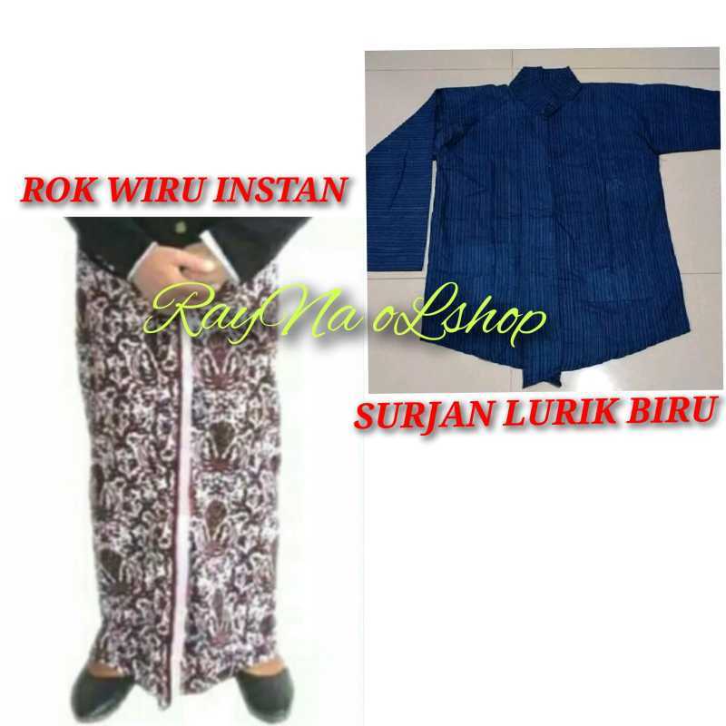 Promo Setelan Baju Jawa Lurik Pria | Surja Lurik Biru + Rok Batik Wiru ...