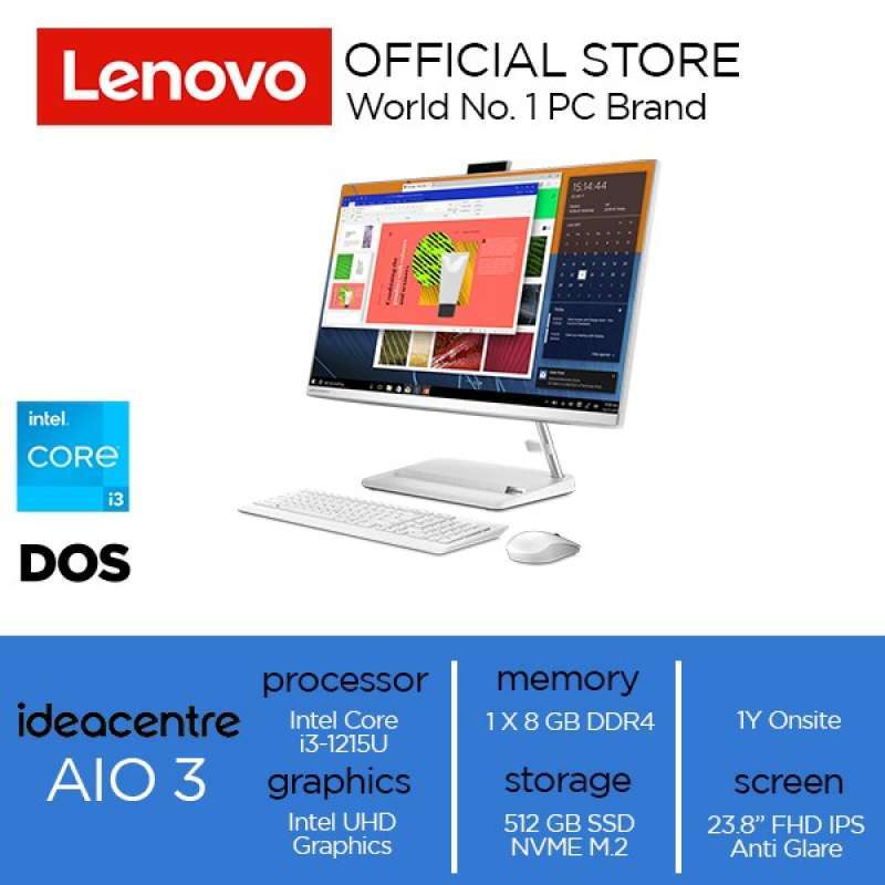 Jual Lenovo IdeaCentre AIO 3 24IAP7 Core i3-1215U 8GB 512GB DOS - BLACK ...