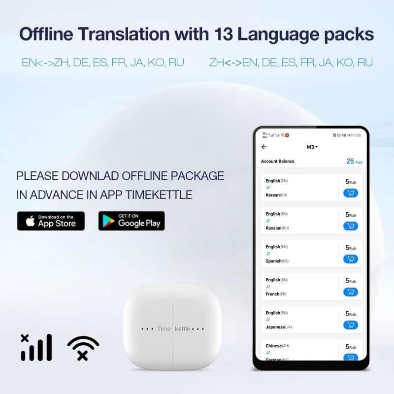 Jual TIMEKETTLE M3 Translator Earbuds OFFLINE - Penerjemah Bahasa Asing ...