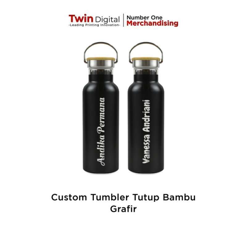 Promo Tumbler Custom Botol Minum Stainless Tutup Bambu Grafir 500 Ml ...