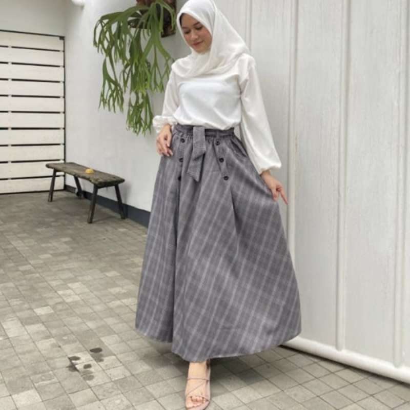 Promo Rok Panjang Wanita Cantik Bawahan Muslimah Kotak Lebar - Silver ...