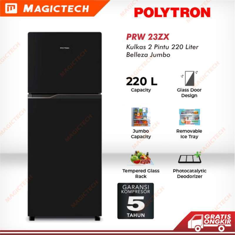 Jual POLYTRON KULKAS 2 PINTU PRW-23ZX / PRW-23 BELLEZA JUMBO KACA HITAM ...