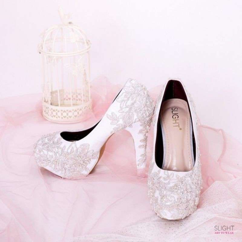 Promo Sepatu wedding Platform Brukat Putih Brokat Lace Wedding Shoes ...