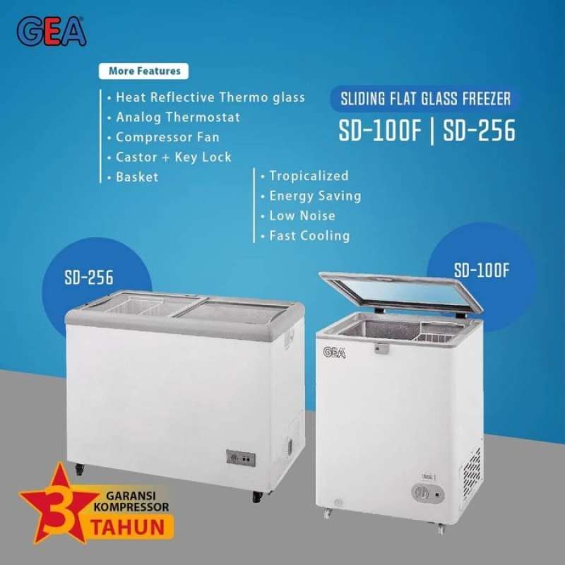 Jual GEA SD-100F SLIDING FLAT GLASS FREEZER 100 Liter SD 100F Freezer ...