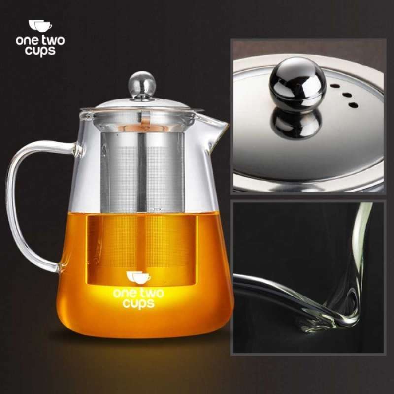 Promo One Two Cups Teko Teh Kaca Tahan Panas dengan Saringan Glass Teapot - Transparan 450ml ...