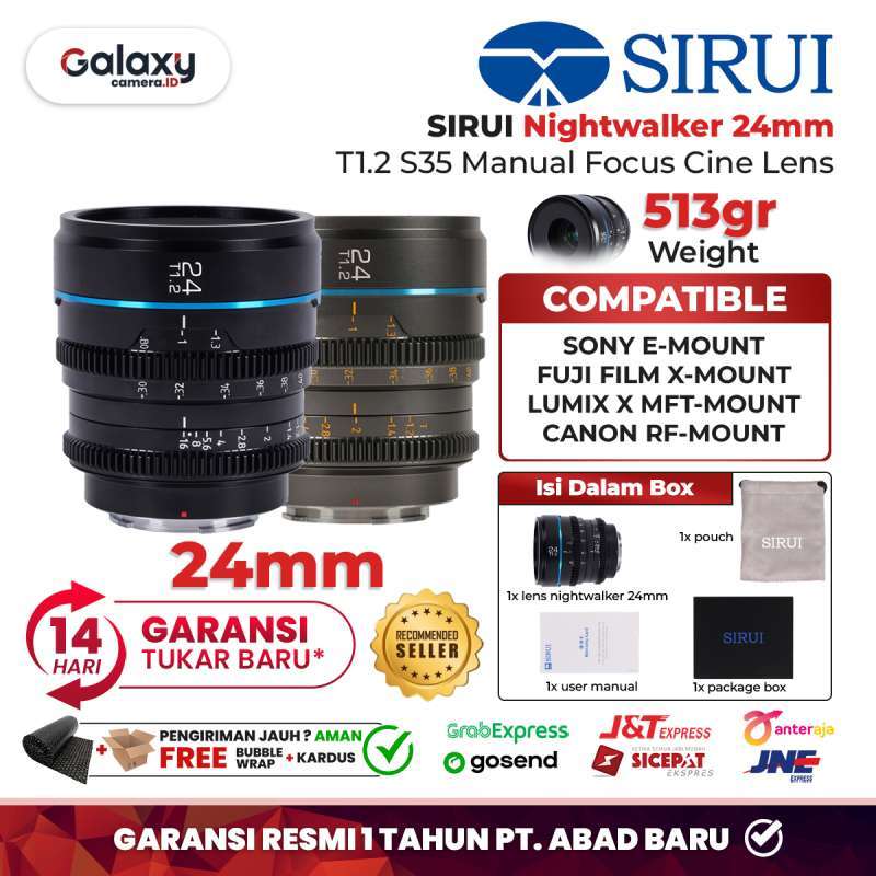 Jual Lensa Sirui Nightwalker 24mm T1.2 S35 Manual Focus Cine Lens Resmi ...
