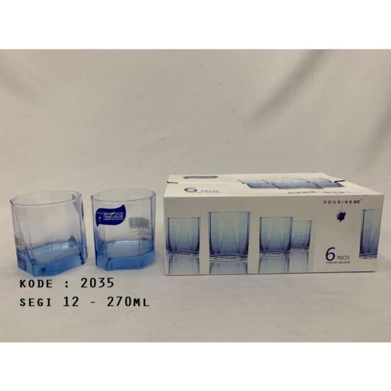 Jual 6pc Gelas Kaca Kristal Pougine Sterling Ice Blue Segi 4/segi 8 ...