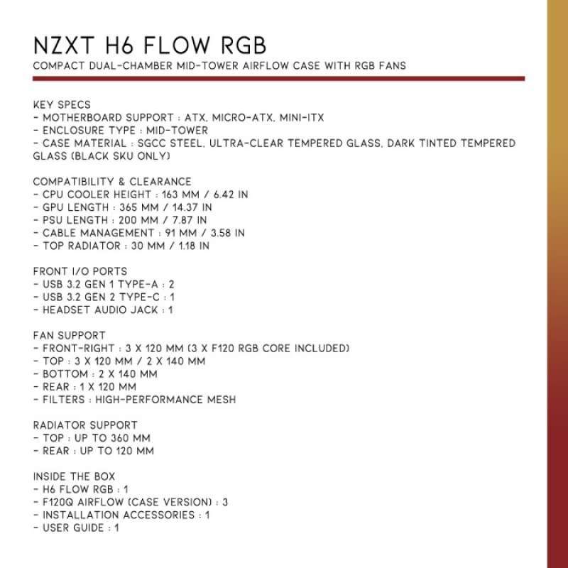 Jual NZXT H6 Flow RGB | Compact Dual Chamber Mid Tower Airflow Case RGB ...