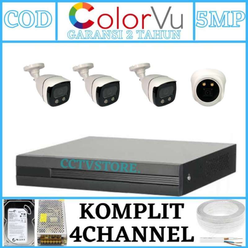 Promo Terbaik Paket Cctv Colorvu 4 Channel 4 Kamera 5Mp Hd 1080P Ir ...