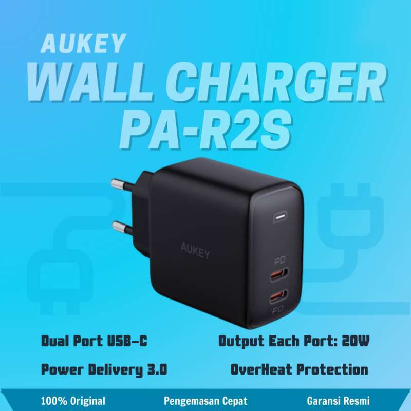 Promo Charger Dual Port Type C 40W PD 3.0 Fast Charging AUKEY PA-R2S-BK Original Garansi Diskon ...