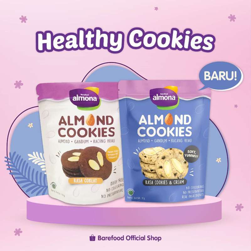 Jual Barefood Almona Almond Cookies 90 Gram Biskuit Gandum Kacang Hijau ...