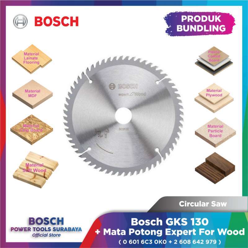 Jual Mesin Circular Saw 7 Bosch Gks 130 + Mata Potong Kayu 180mm 60t ...