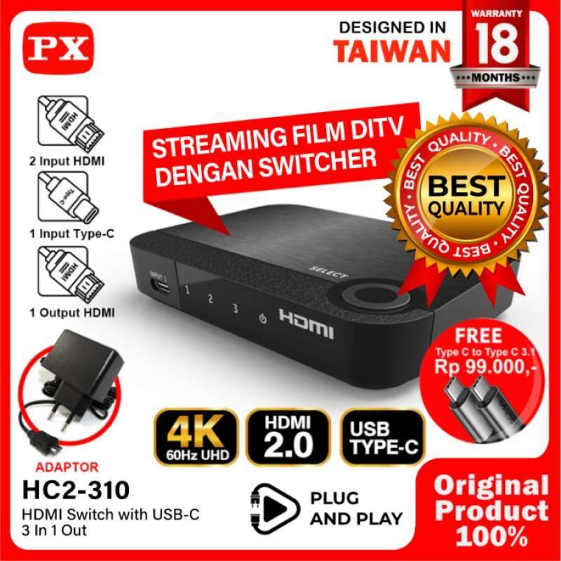 Promo Hdmi Switcher 4k Converter Usb Type C Ultra Hd 3 In 1px Hc2-310 Diskon 26% Di Seller ...