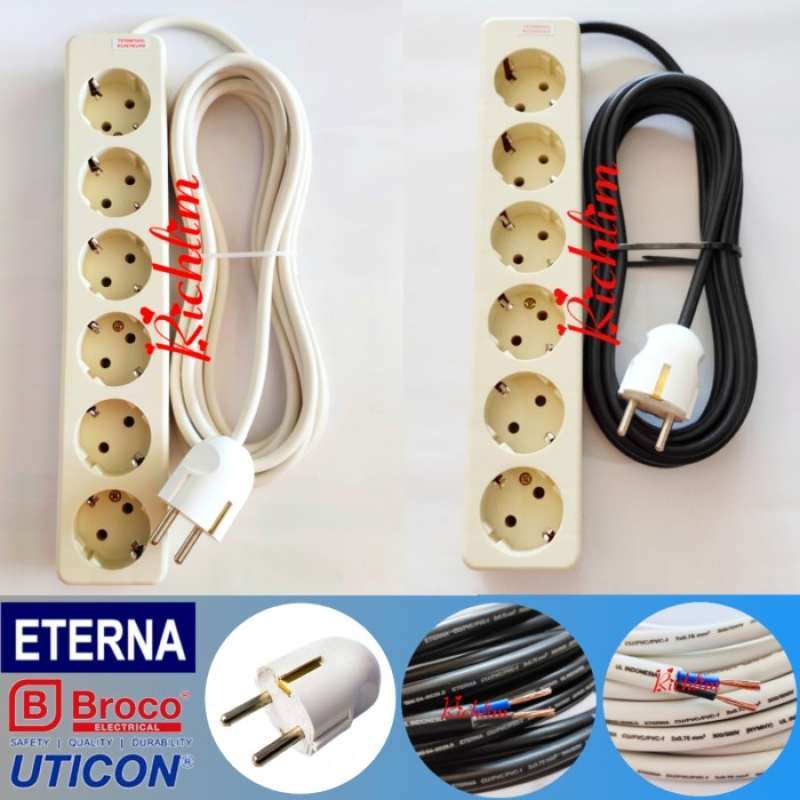 Promo Stop Kontak Uticon 6 Lubang+steker Broco+kabel Eterna 5 Meter ...