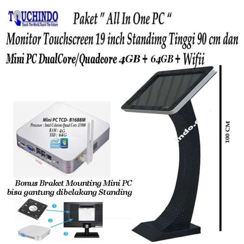 Promo Paket Monitor Touchscreen 19 Inch Standing 100 Cm + Mini Pc Dual ...
