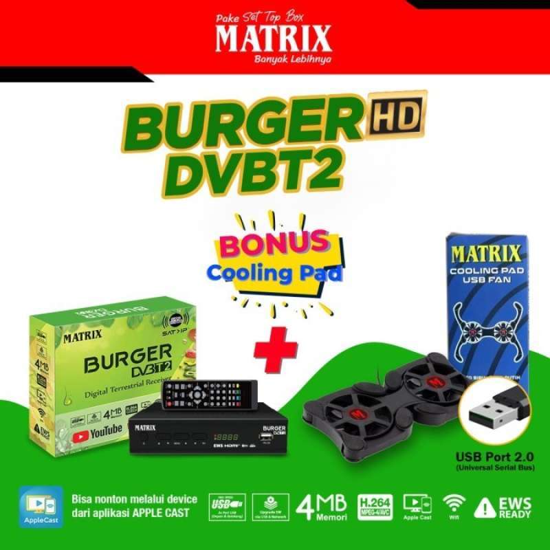 Promo Stb Matrix Burger Hijau Dvbt2 Hd + Free Cooling Pad Diskon 27% Di ...