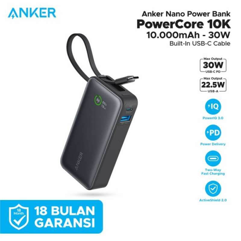 Jual Anker Nano Powercore Powerbank 10000mah Pd 30w Built-in Usb C Cable - A1259 - Shell White ...