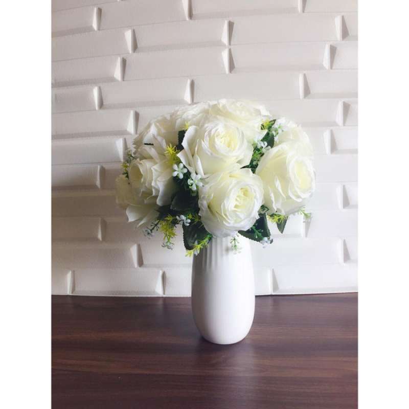 Promo Buket Bunga Artificial Plastik Mawar Plus Vas Keramik Diskon 23% ...