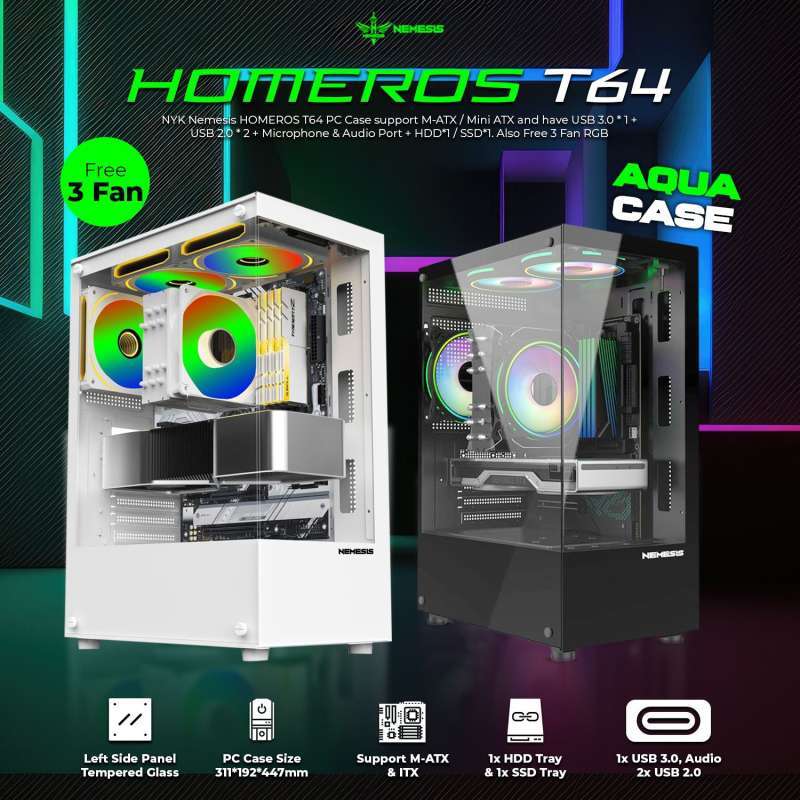 Jual Casing Komputer Gaming Nyk T64 Homeros M-atx Free 3fan Rgb - Hitam ...