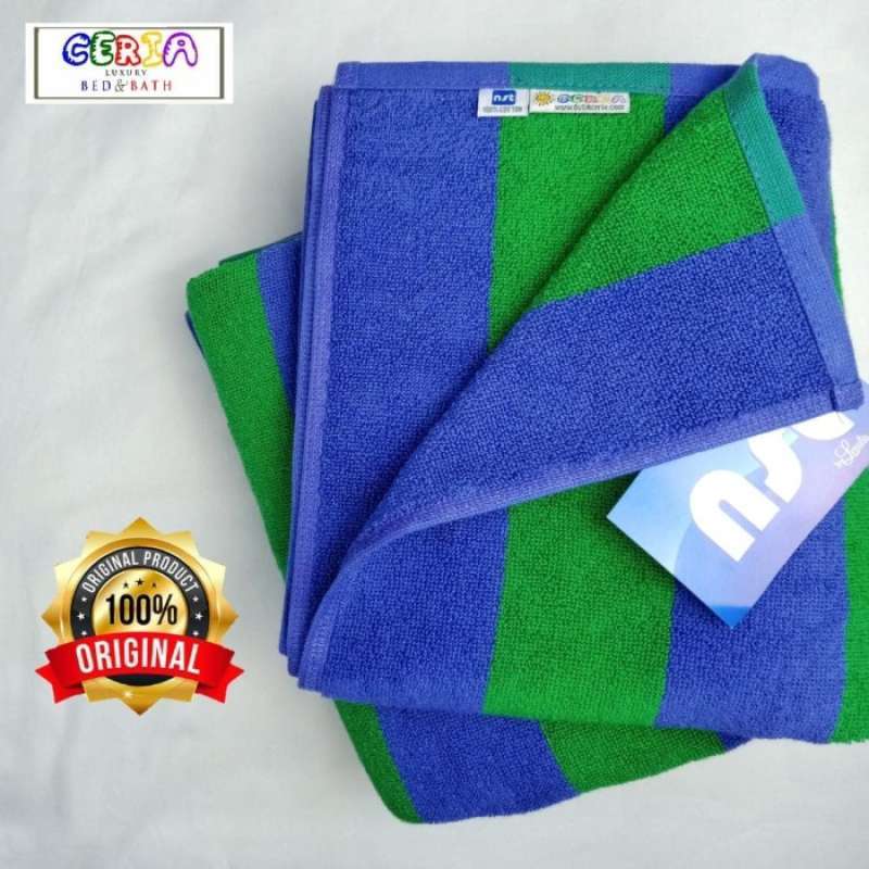 Promo Handuk Jumbo Besar Pantai Lenuta Strip Line - Biru Hijau ...