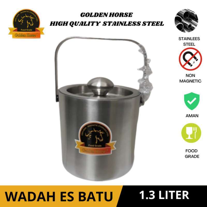 Promo Wadah Es Batu Ice Bucket Stainless Steel Beku Tahan Lama Golden ...