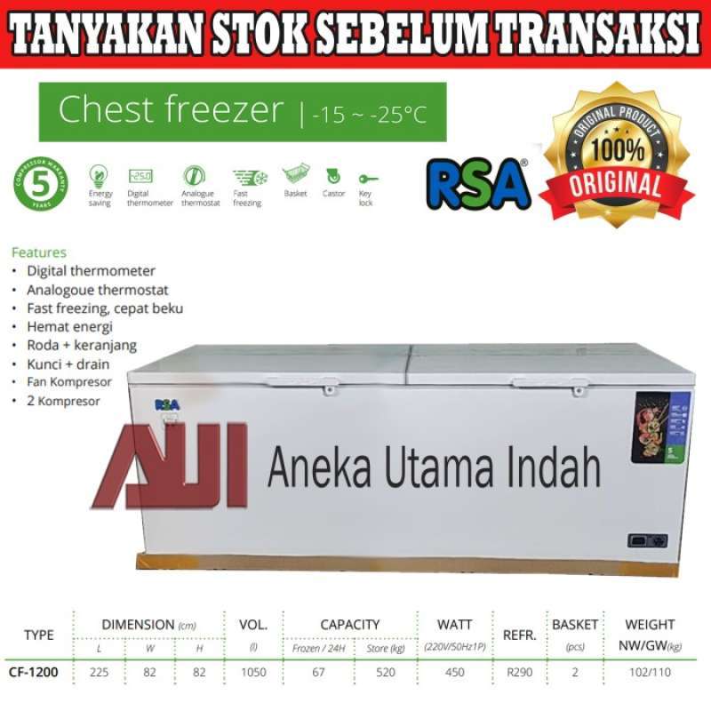 Promo Rsa Chest Freezer Cf-1200 / Cf1200 Putih 1500 Liter Diskon 23% Di ...