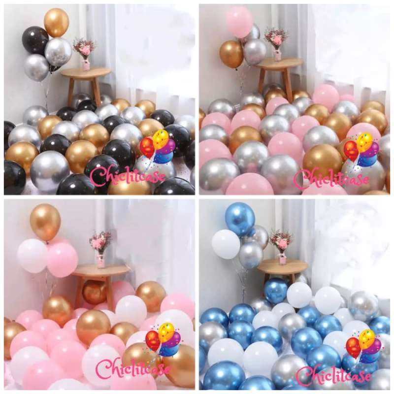 Promo Set Paket Balon Latex Isi 30 Buah Metalik Chrome Matte Diskon 23% ...
