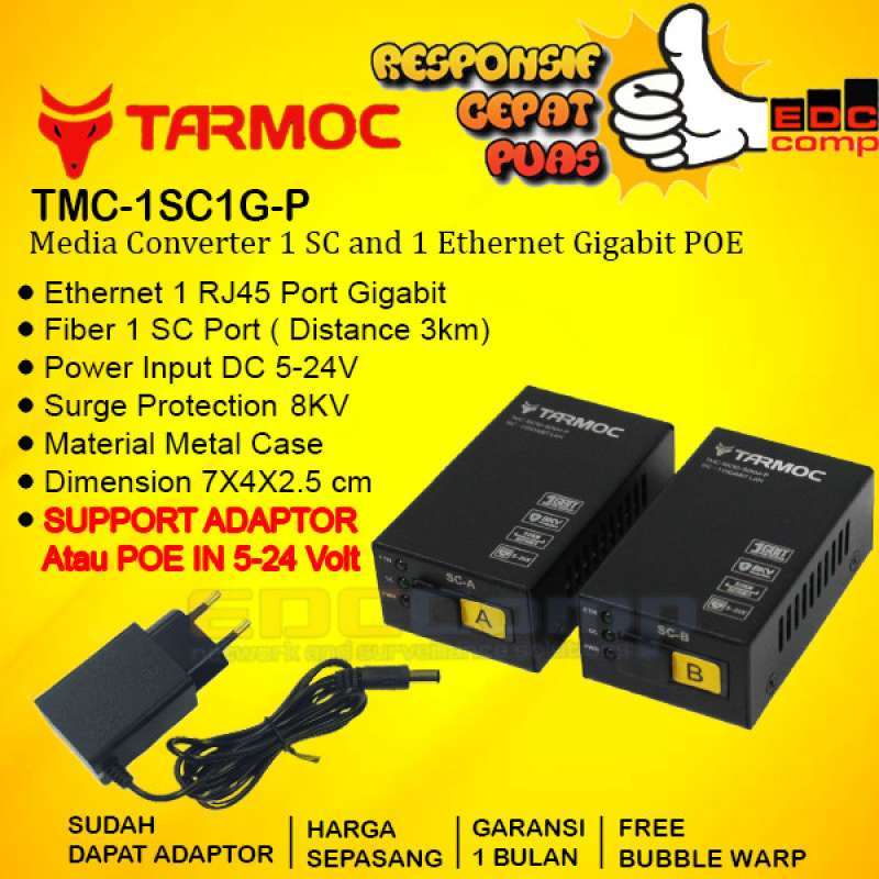 Promo Tarmoc Tmc-1sc1g-p | 1 Fo 1 Lan Gigabit Poe In 5-24v Htb Gs-03 A ...