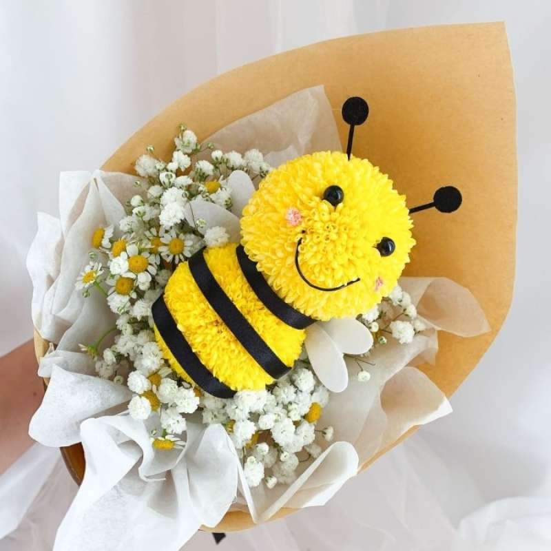 Promo The Hanna Flst - Bouquet Bee Pom Pom Flower With Babybreath ...