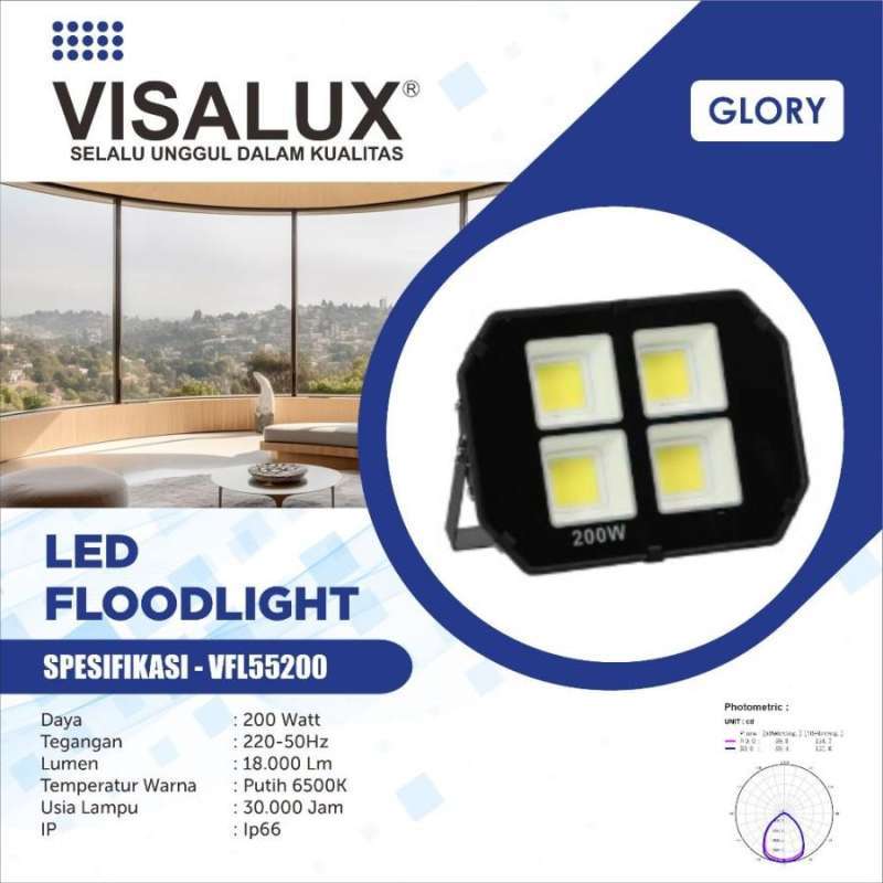 Jual Lampu Sorot Led 200 Watt Ip66 Glory Visalux Glo Vfl 55200dl Di ...
