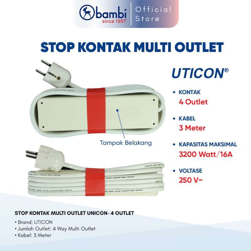 Jual Stop Kontak Multi Outlet Uticon- 4 Outlet Kabel 3m - 24701 Di ...