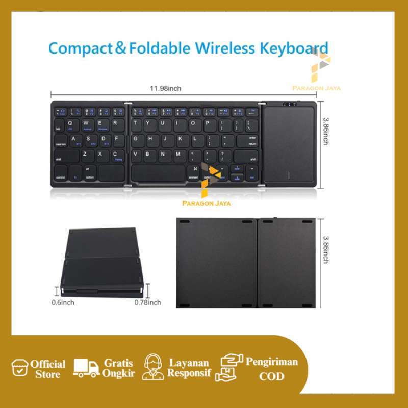 Jual Multi Device Wireless Bluetooth Lipat 3 Foldable Keyboard Touchpad ...