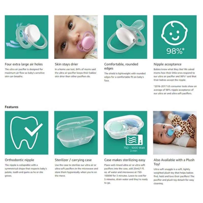 Jual Philips Avent Ultra Air Night Time Orthodontic Pacifier Empeng ...