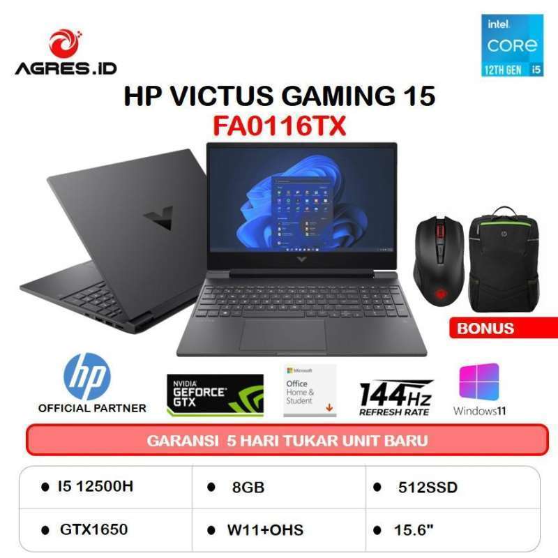 Jual Hp Victus Gaming 15 Fa0116tx Gtx1650 4gb/ I5 12500h 8gb 512ssd W11+ohs Di Seller Agres Id ...