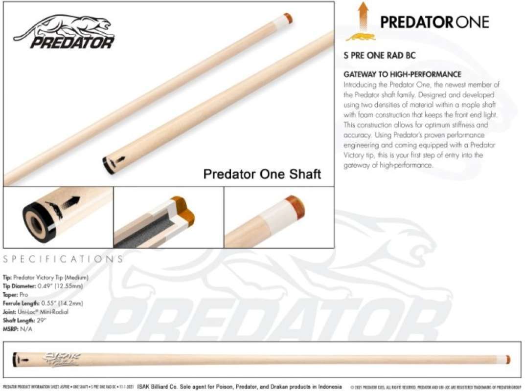 Jual Predator Aspire 1-2 Pool Cue | Low Deflection Radial Stick ...