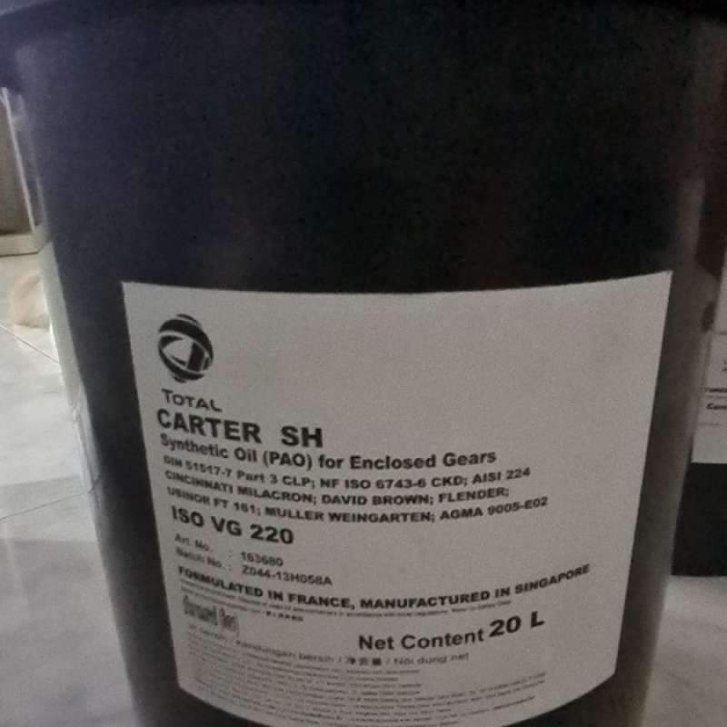 Promo Terbaik Oli Gear Sintetis Total Carter Sh 220 Pelumas Gear Iso Vg ...